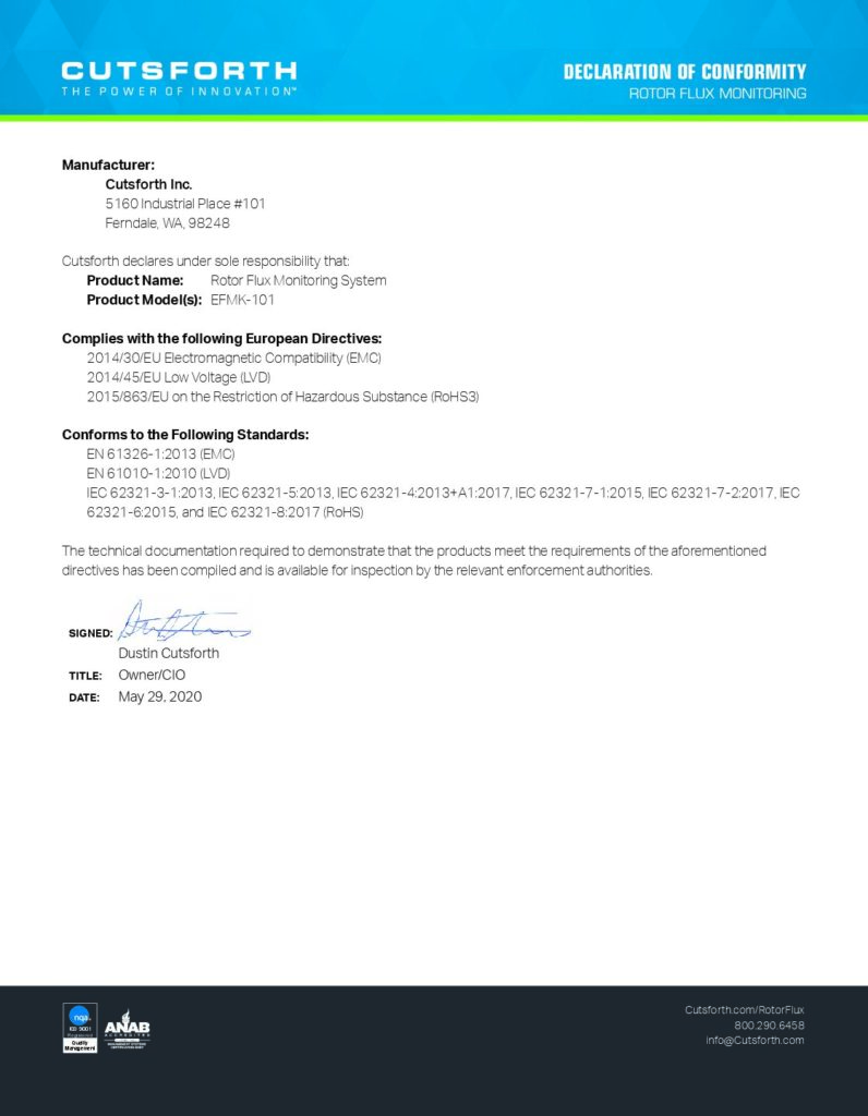 Cutsforth RFM Declaration of Conformity | Cutsforth